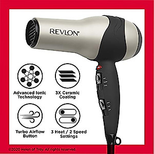 Revlon Turbo Hair Dryer | 1875 Watts of Maximum Shine, Fast Dry (Silver)