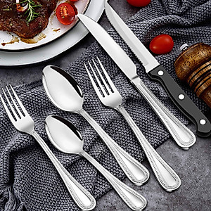 LIANYU Silverware Flatware Set for 12, 72-Piece Silverware Cutlery Set with Steak Knives, Fancy Stainless Steel Eating Utensils Tableware Include Forks Spoons Knives, Beaded Edge, Dishwasher Safe