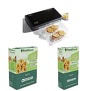 FoodSaver Vacuum Sealer Machine, Black & Vacuum Sealer Bags for Airtight Food Storage and Sous Vide, 1 Quart Precut Bags (44 Count) & 1-Quart Precut Vacuum Seal Bags, 20 Count