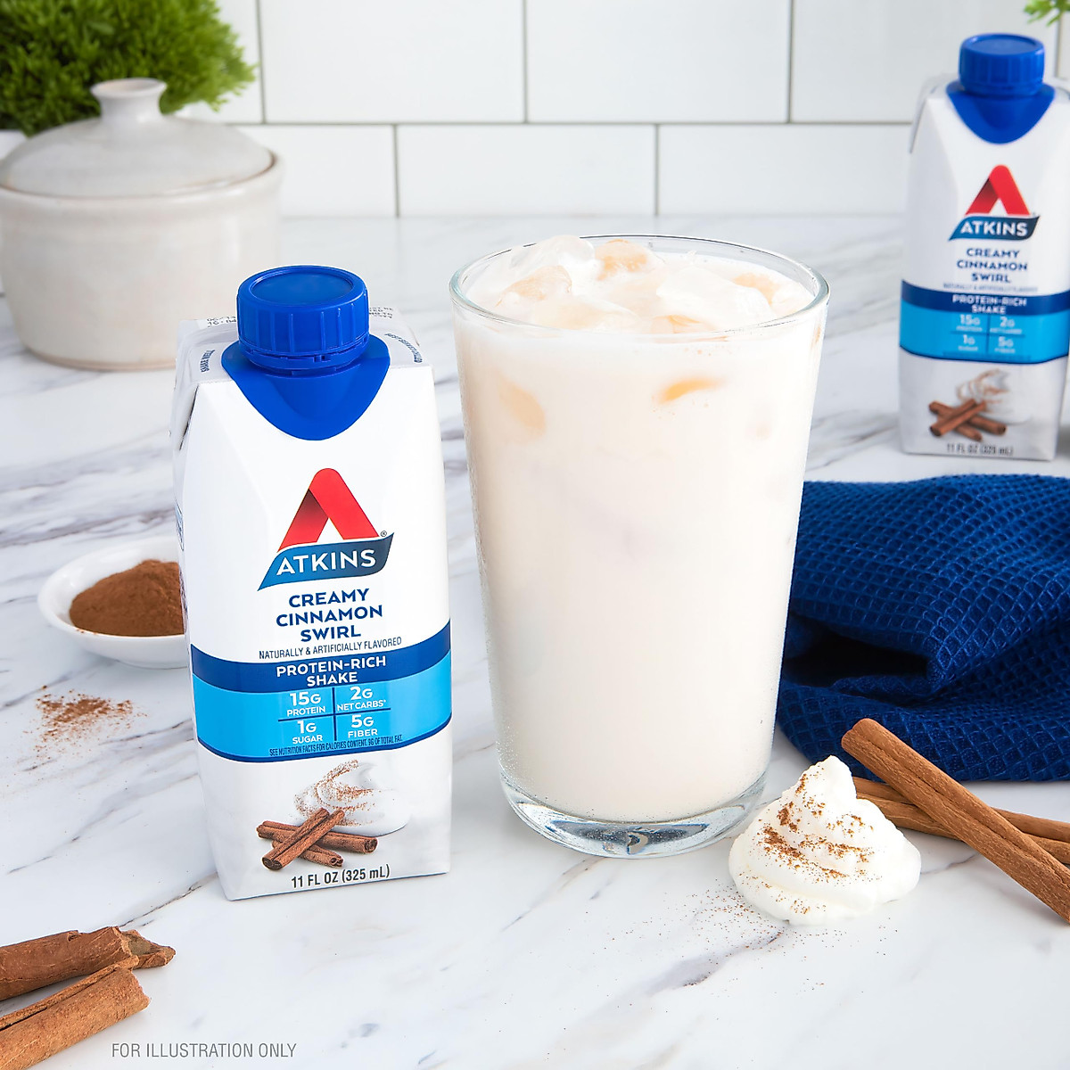 Atkins Creamy Cinnamon Swirl Protein Shake, 15g Protein, Low Glycemic, 2g Net Carb, 1g Sugar, Keto Friendly, 12 Count