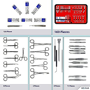 DEXSUR Professional Dissecting Kit Anatomy - 160 Piece Stainless Steel Biology Instruments Set for Medical & Veterinary Training