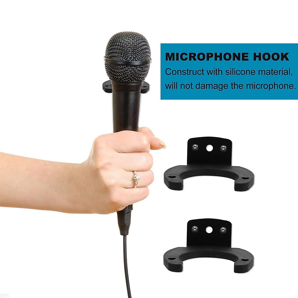 Microphone Wall Hanger Rack Wall Mounted Hook Holder Bracket Microphone Holder 2 PCS (Black)
