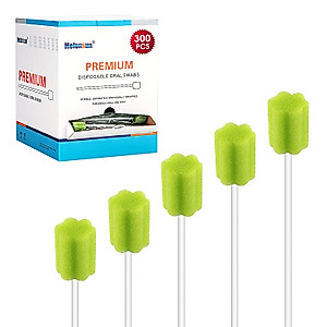 300 Pcs Oral Swabs- Unflavored & Sterile Disposable Mouth Swabs Sponge for Mouth Cleaning- Individually Wrapped (Green)
