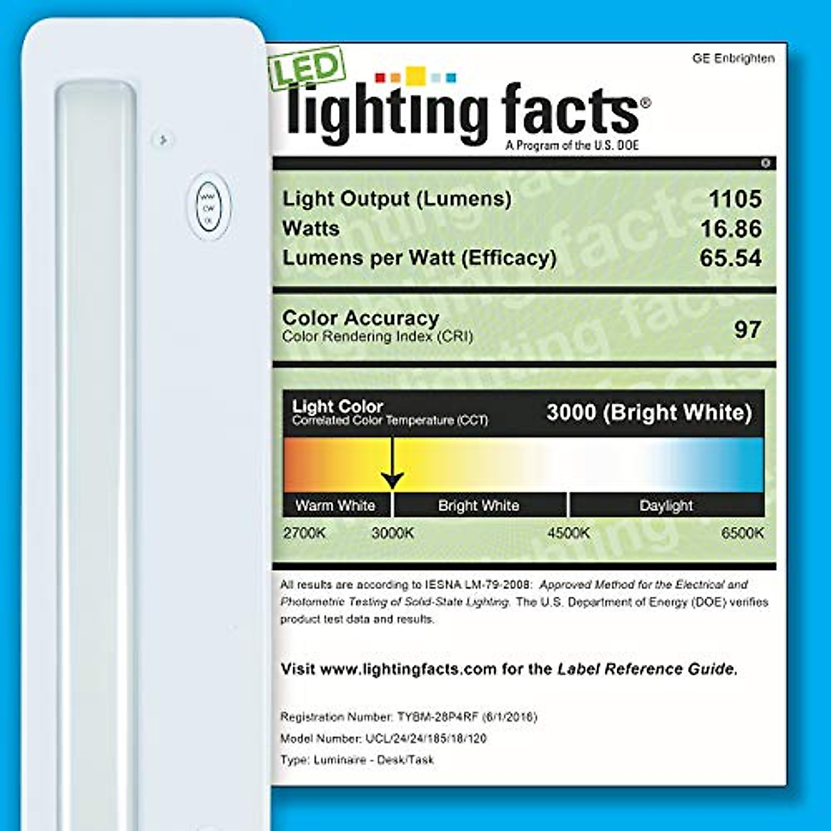 Enbrighten Premium 24in. LED Under Cabinet Light Fixture, Direct-Wire, 900 Lumens, 97 CRI, Color-Select, On/Off Switch, In-Wall Dimmer Compatible, 50,000 hr. LED Life, Steel Housing, White, 34290