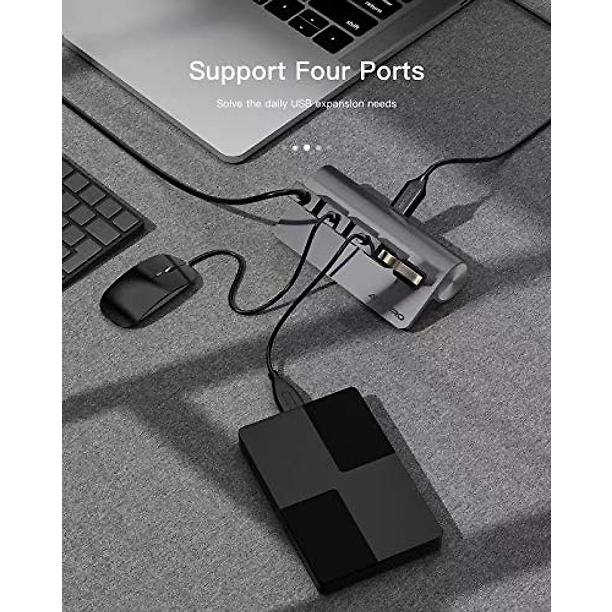 Achoro Premium Quality Computer USB Port Expander – 4 Ports Portable USB Hub - Compatible with MacBook, Windows, iMac, Hard Drive, and PC – High-Speed 3.0 USB HUB (Space Grey)