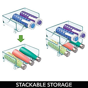 mDesign Stackable Plastic 3 Bottle Refrigerator Wine Rack - Kitchen Storage Organizer for Champagne, Wine or Water Bottles - Stacking Wine Organizer for Fridge - Ligne Collection - 4 Pack - Blue Tint