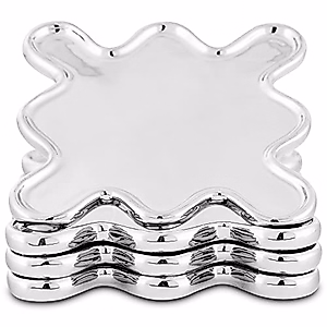 Silver Chrome Coasters for Drinks Absorbent, Modern Retro Mirrored Coasters for Table, Set of 4 Decor on Tabletop for Bar Tools Dining Table