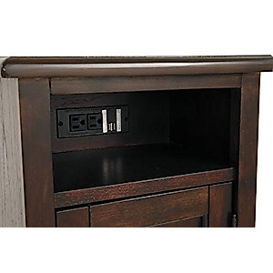 Signature Design by Ashley Barilanni Traditional Chair Side End Table with 1 Storage Cubby, 2 Fixed Shelves, 2 USB Ports & Outlets, Dark Brown