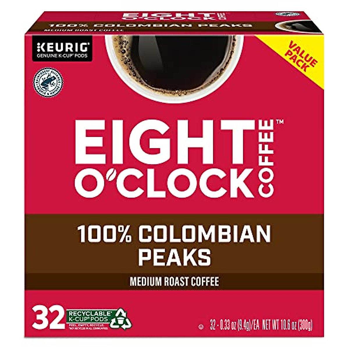 Eight O'Clock Coffee Colombian Peaks Single-Serve Keurig K-Cup Pods, Medium Roast Coffee Pods, 32 Count