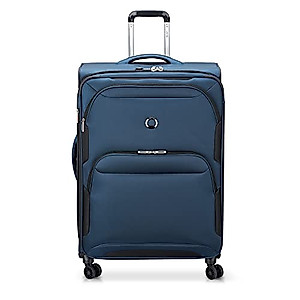 DELSEY PARIS Sky Max 2.0 Softside Expandable Luggage with Spinner Wheels, Blue, Checked-Large, 28 Inch
