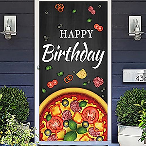 Happy Birthday Pizza by The Slice Banner Backdrop Flag Photo Booth Props Favors Supplies Cooking Delicious Food Theme Decor for 1st Birthday Pizza Party Baby Shower Decorations