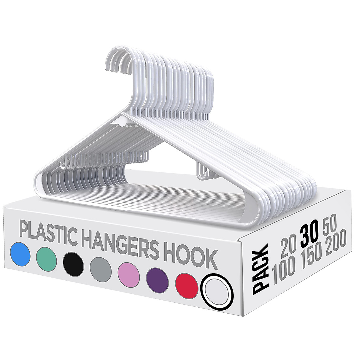 Utopia Home Plastic Hangers 30 Pack - Clothes Hanger with Hooks - Durable & Space Saving Coat Hanger - Heavy Duty White Hangers for Coats, Pants, Dress, Etc.