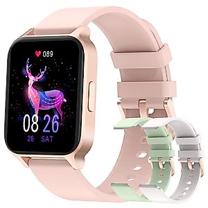 DREAMWIN Smart Watches for Men Women, 2022 HD LCD Smart Watch for Android Phones and iPhone Compatible, Waterproof Fitness Smartwatch with Sleep Tracker, Heart Rate, Blood Oxygen Monitor (Pink)