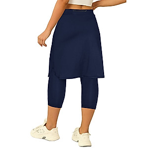 Aurgelmir Womens Knee Length Tennis Skirts with Built in Capri Leggings Workout Active Golf Skorts