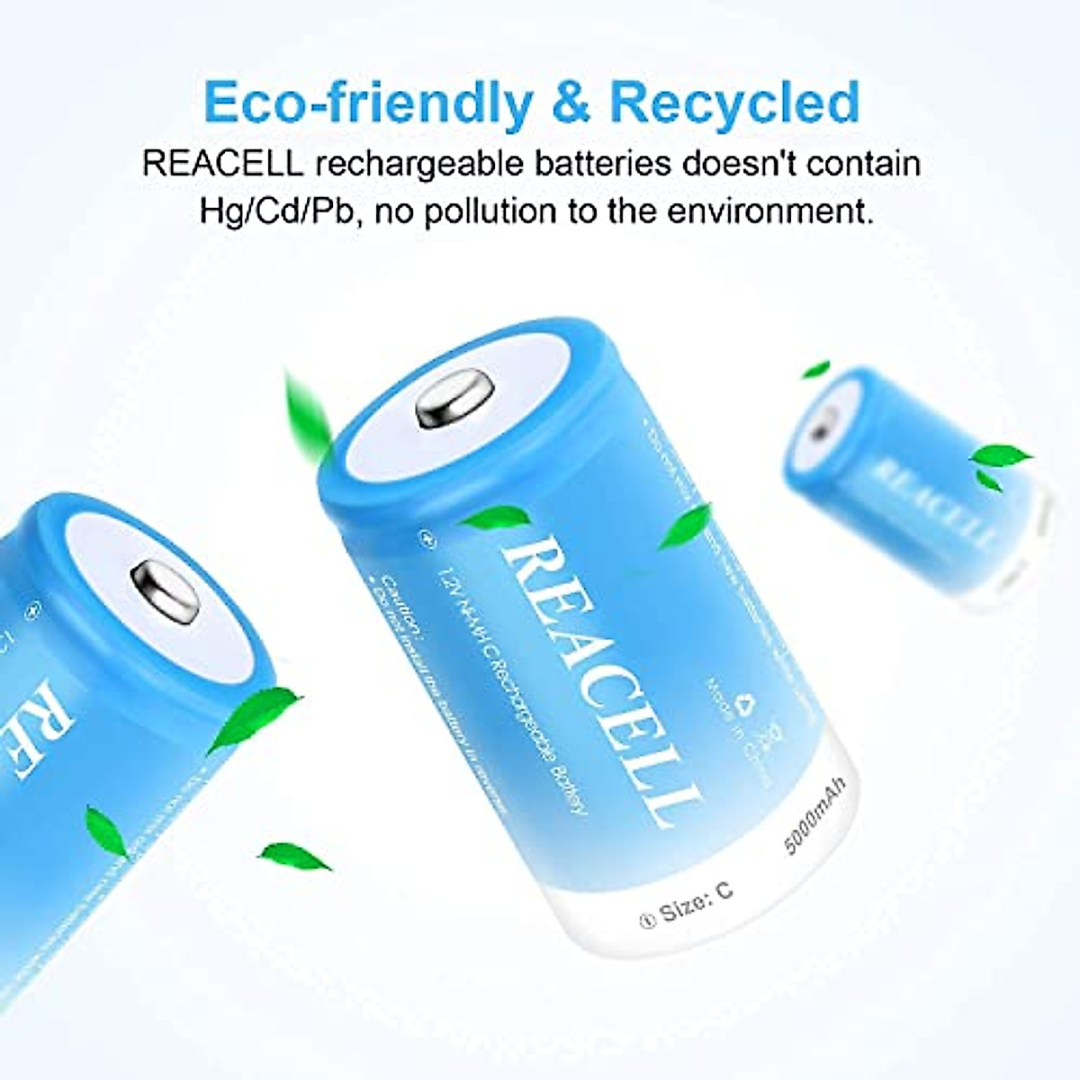 REACELL Rechargeable C Cell 5000mAh, C Size Rechargeable Batteries Long Lasting C Batteries with Storage Case, 4 Counts