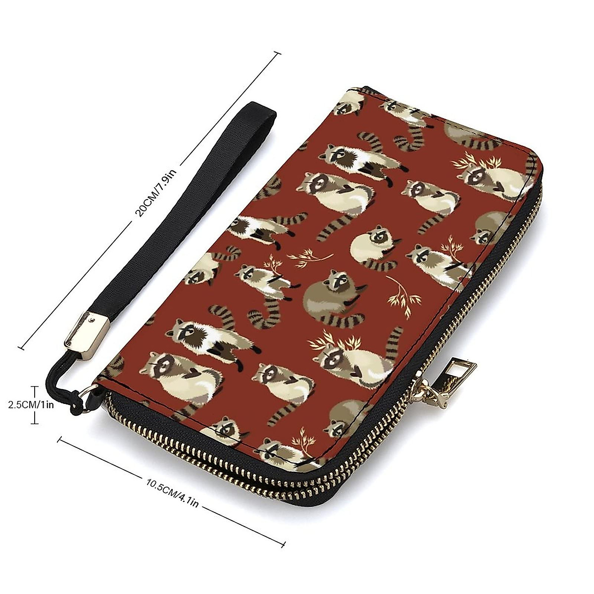 Raccoon Cute Fluffy Beast PU Long Wallet Fashionable Clutch Purse Mini Handbag with Wristlet Strap Zipper for Women