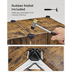 SONGMICS 6 Cube Storage Organizer, DIY Closet Shelf, Plastic Clothes Organizer, Modular Bookcase, 14.6 x 13 x 13 Inch Cubes, with Feet and Rubber Mallet, Rustic Brown ULPC206A01