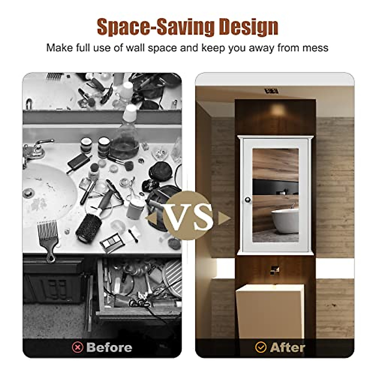 RELAX4LIFE Wall Mounted Bathroom Cabinet, 2-in-1 Mirror Medicine Cabinet w/ 3 Heights Adjustable Shelf & Single Mirror Door Storage Cabinet Over-The-Toilet Storage Organizer (White)