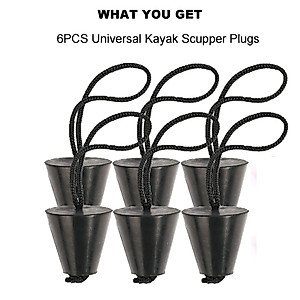 Borogo 6PCS Universal Kayak Scupper Plug Kit, Kayak Scupper Plugs Drain Holes Stopper Bung with Lanyard