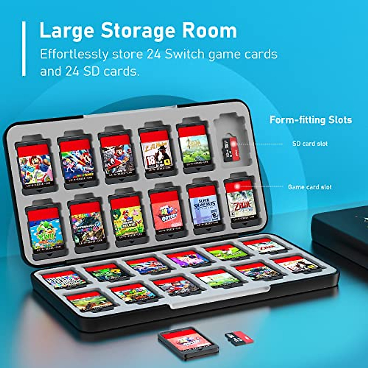 TiMOVO 24 Game Card Case for Nintendo Switch OLED 2021/Switch/Switch lite, 24 Game Holder Cartridge Case for Switch Game Cards and 24 SD Cards, Compact & Portable Game Storage Case Box, Wolf