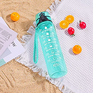 Motivational Water Bottle with Time Marker, 32 oz (950 ml), BPA-Free Plastic, Easy Drink Straw, Fits Cup Holder (1002-Green, 26 oz)