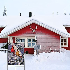 Furiaz Winter Blessings Cardinals Large Decorative House Flag, Red Birds Snowy Home Garden Yard Outside Decorations, Christmas Xmas Holiday Seasonal Outdoor Decor Double Sided 28x40
