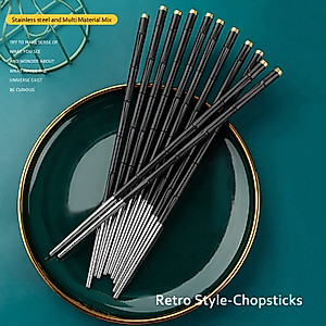5 Pairs Creative Metal Chopstick Chop Sticks，Japanese Korea Reusable Metal Chopsticks for Dishwasher Safe