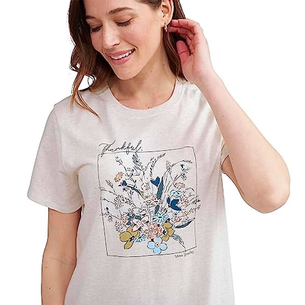 Vera Bradley Women's Cotton Short Sleeve Crewneck Graphic T-shirt (Extended Size Range), Sunlit Garden Sage, X-Large