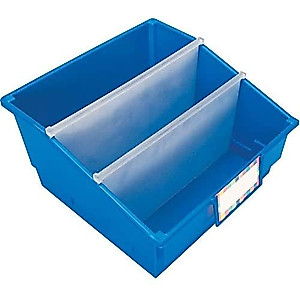Really Good Stuff Large Plastic Book Organizer Bins, Dividers, Built-in Label Holder, 13.5” by 13.5” by 7.75” (Set of 4, Primary Colors) - For Picture Books, Large Reference Books in Classroom or Home