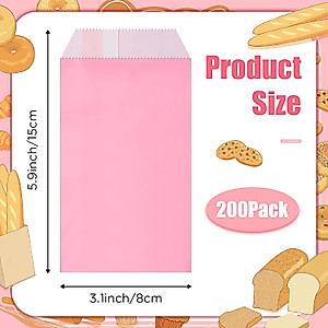 Geyee 200 Pcs Pink Small Paper Treat Sacks 3.1 x 5.9 Inches Candy Buffet Bags Small Flat Kraft Paper Bags Bulk for Snack Cookie Popcorn Candy Sandwich Gift Party