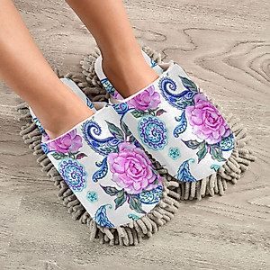 Roses Paisley Mop Slippers Shoes Cover for Floor Cleaning Washable Dirty Dust Hair Cleaners Microfiber Mop Socks for Kitchen House Office