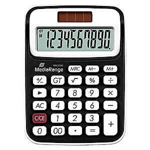 MediaRange Compact calculator with 10-digit LCD display, solar and battery operation, black/white
