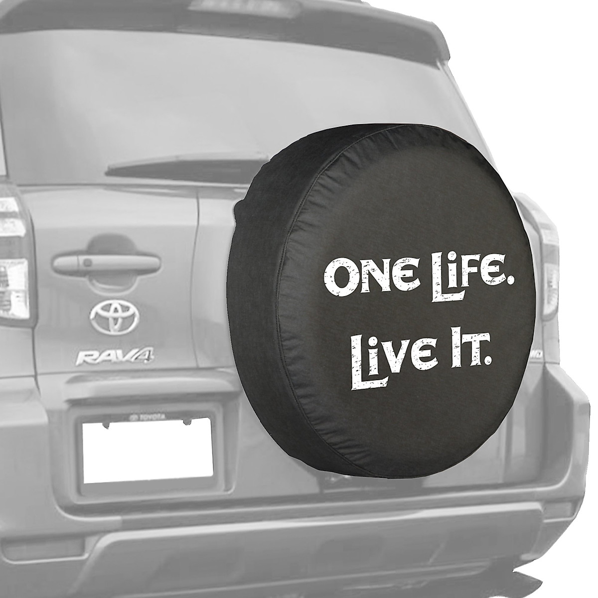 Boomerang 32" One Life Live It - Spare Tire Cover - (Black Denim Vinyl) - White Print - Made in The USA