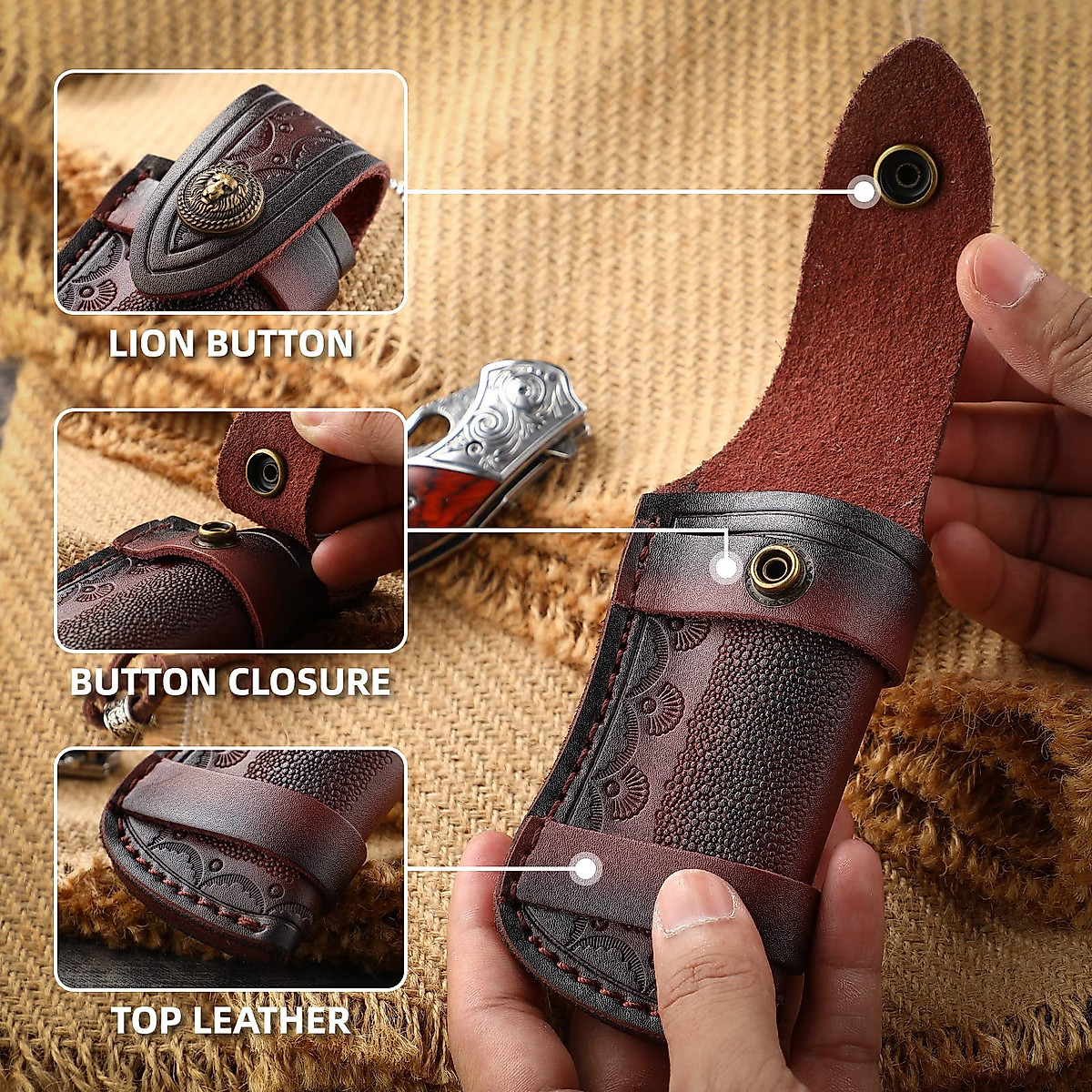 Generic Leather Folding Knife Pouch with 4" Folding Knife Holster and Belt Ring