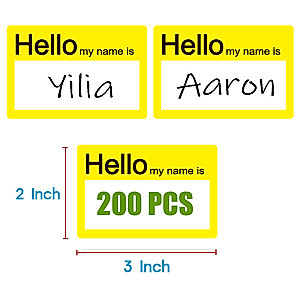Remarkable Name Tag Labels Hello My Name is Stickers,2 X 3 inch Name Tag Labels Great for Kids,Employees,Reunions,Professionals,Parties,School,Notebooks,Events/Pack of 200 (Yellow) …