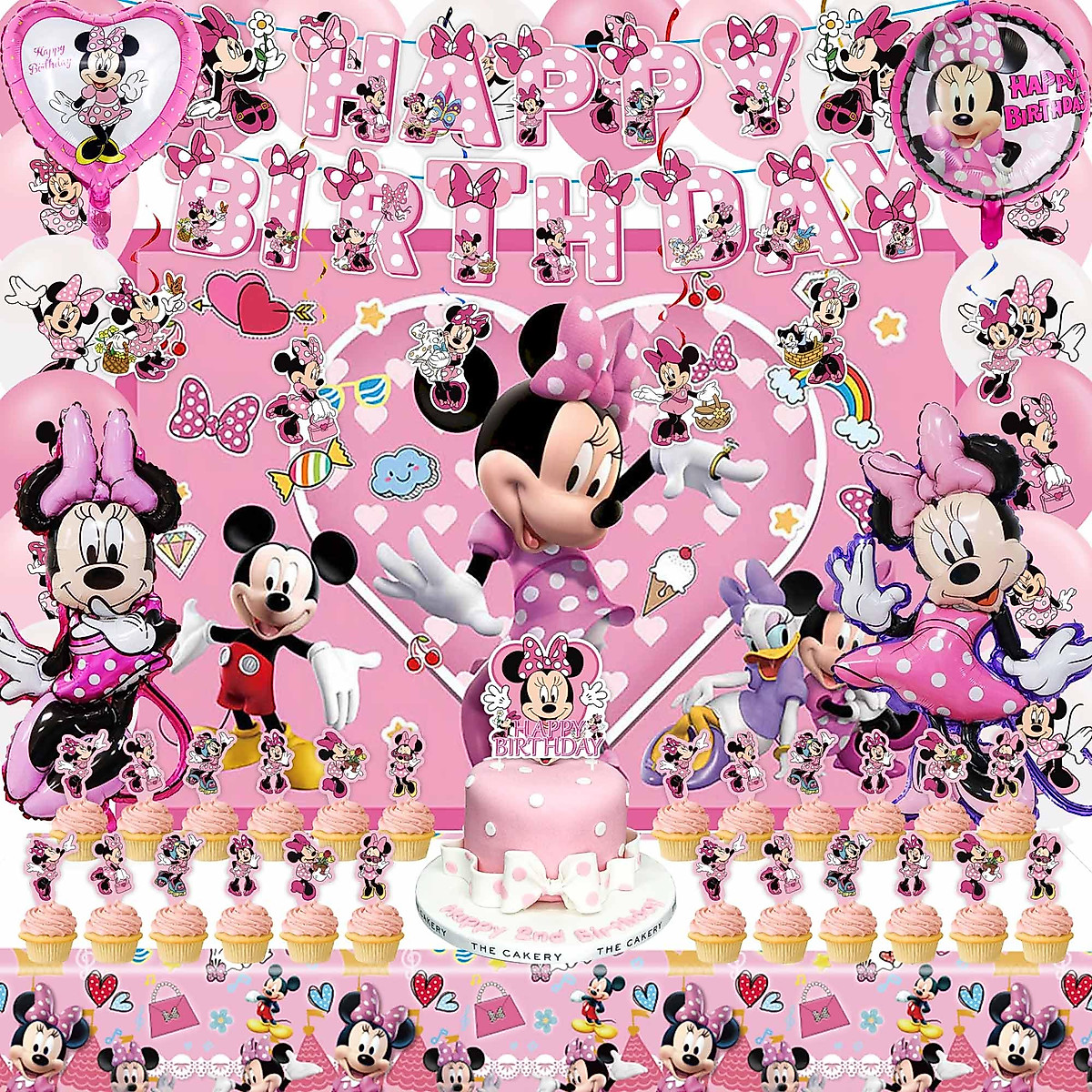 Pink Mouse Birthday Party Supplies, Pink Mouse Birthday Party Decorations Include Banner, Backdrop, Hanging Swirls, Foil Balloons, Cake Toppers, Tablecloth, Pink Mouse Girls Party Favors