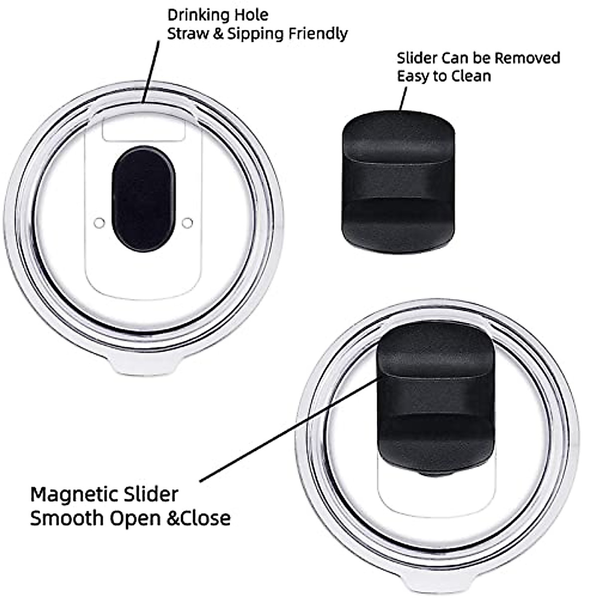 FXTNKYY 2Pcs Tumbler Lid,Yeti Lids 20 oz Replacement Lid,Fits YETI Rambler Or Old Style Rtic Coffee Tumbler,Replacement Magnetic Slider, Magnetic Spill Proof Tumbler Cover (20 oz, 2Pcs Black)