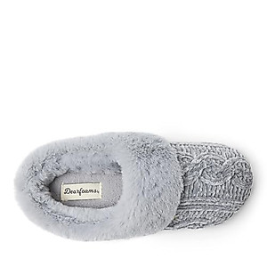 Dearfoams Women's Claire Marled Cable Knit Chenille Clog Slipper, Sleet, Medium Wide