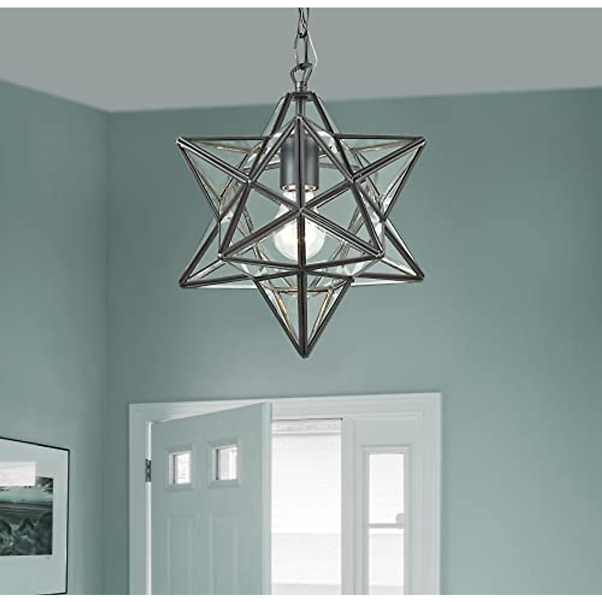 Elk 9-Inch Moravian Star Pendant - 145-001 Mini Pendant in Clear Glass and Oil Rubbed Bronze – LED Bulb, Dimmer and Smart Switch Compatible - Farmhouse and Eclectic Room Décor - Ceiling Light Fixture