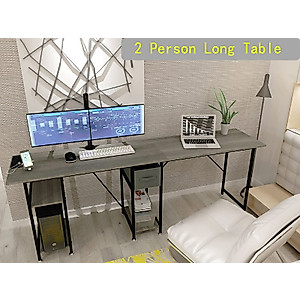 SZXKT L Shaped Desk with Drawers, Gaming Desk, Corner Computer Desk with Storage and Power Outlet,Reversible U Shaped Work Pc Desk for Home Office with Monitor Stand 2 Person Long Desk 56 Inch Gray