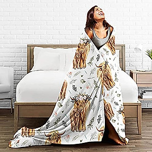 Highland Cow Print Blanket and Throws Cute Farm Animal Cow Gifts Throw Blankets Soft Cozy Fleece Plush Warm Flannel Bedding Blanket for Girls Kids Adults Couch Travel 40x50inch