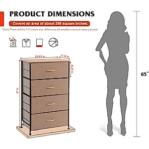 WAYTRIM Dresser Storage Tower, 4 Fabric Organizer Drawers, Wide Chest of Drawers for Closet Boys & Girls Bedroom, Bedside Furniture, Steel Frame, Wood Top, Fabric Bins, Easy Installation (Brown)