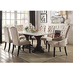 Acme Furniture Rectangular Marble Dining Table, White/Weathered Espresso