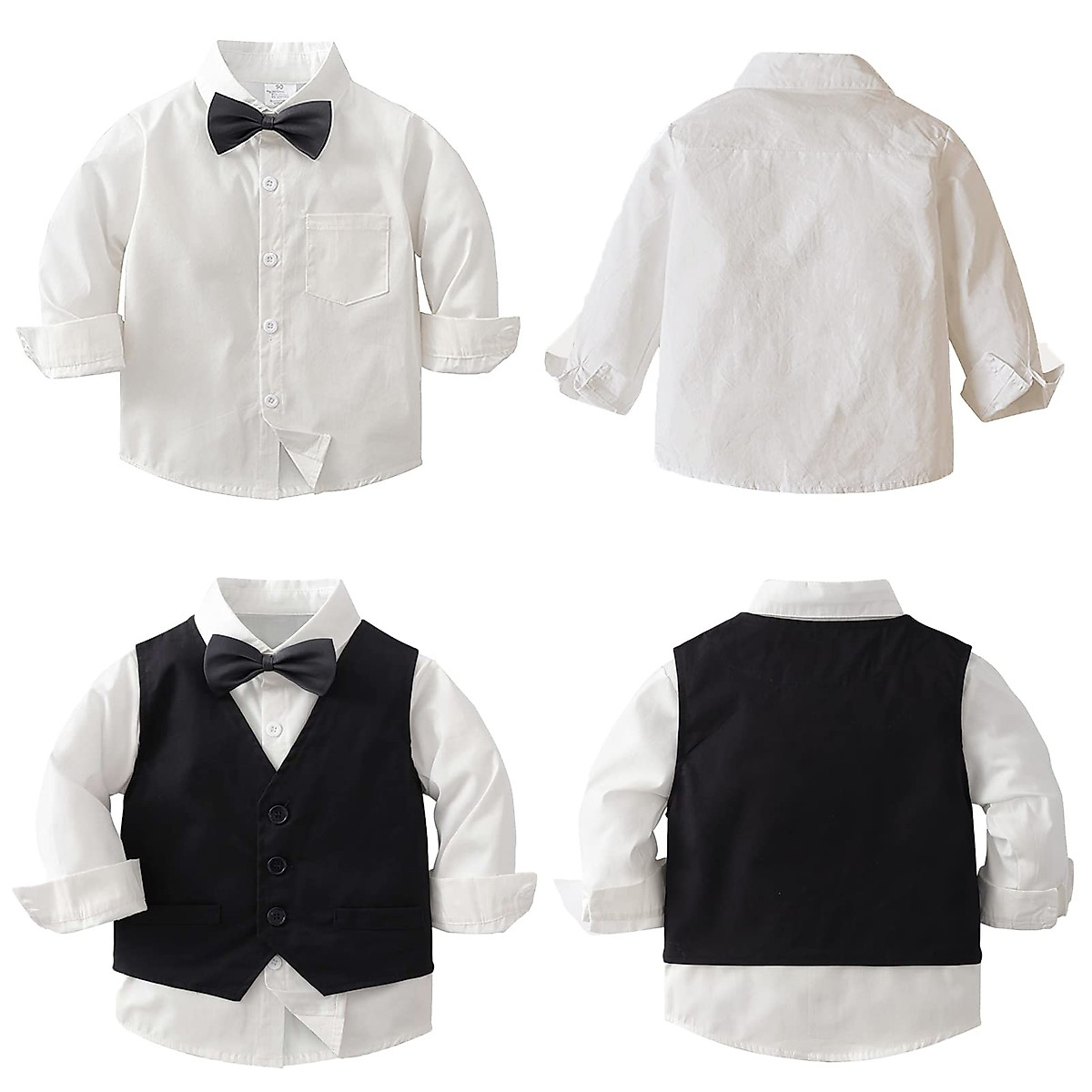 amokk Baby Boy Bow Tie and Suspenders Outfit Party Formal Wear Suits for 1st Birthday Clothing Set (Black, 12-18 M)