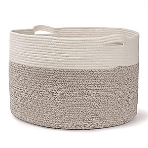 HETAPEAK XXXL Cotton Rope Basket, Natural Cotton Rope Storage Basket, Laundry Basket, Toys storage, Laundry Organizer, storage bins 21.7" x 21.7" x 13.8"