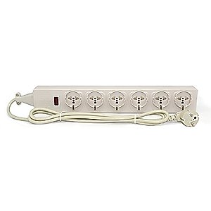 Ceptics PS-6U European Power Strip 6 Schuko Outlet Cord Heavy Duty - Built in Surge Protector