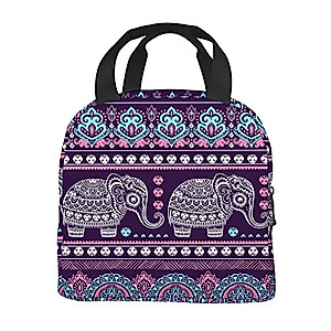 YouQu Tribal Ethnic Elephant Mandala Elephant Insulated Lunch Bag For Women, Men, Lunch Tote For Work