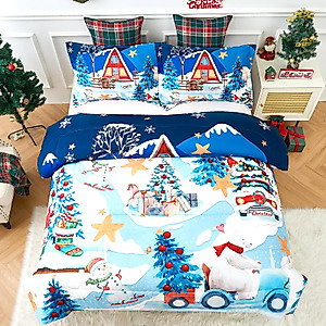 YIYEA Christmas Twin Comforter Set for Girls Boys, Cute Kids Comforter with Pillowcase, Ultra Soft Brushed Microfiber Christmas Bedding Comforter Sets, Suit for All Season, Machine Washable