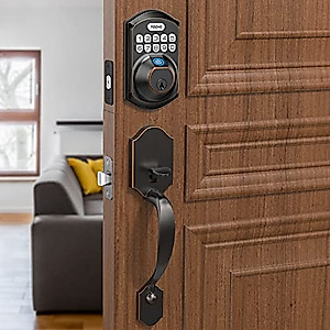 Fingerprint Keyless Entry Door Lock with Handle - TEEHO TE002H Smart Keypad Deadbolt Set for Front Door - 0.3s Biometric Identify - Auto Lock - IP54 Waterproof - Oil Rubbed Bronze