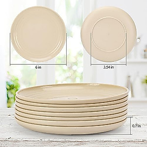 ZongXing Wheat Straw Plates, 14 Pack 6 inch Plastic Plates Reusable, Lightweight Unbreakable Dinner Plates Set, Healthy Cereal Dishes Dishwasher & Microwave Safe, Beige